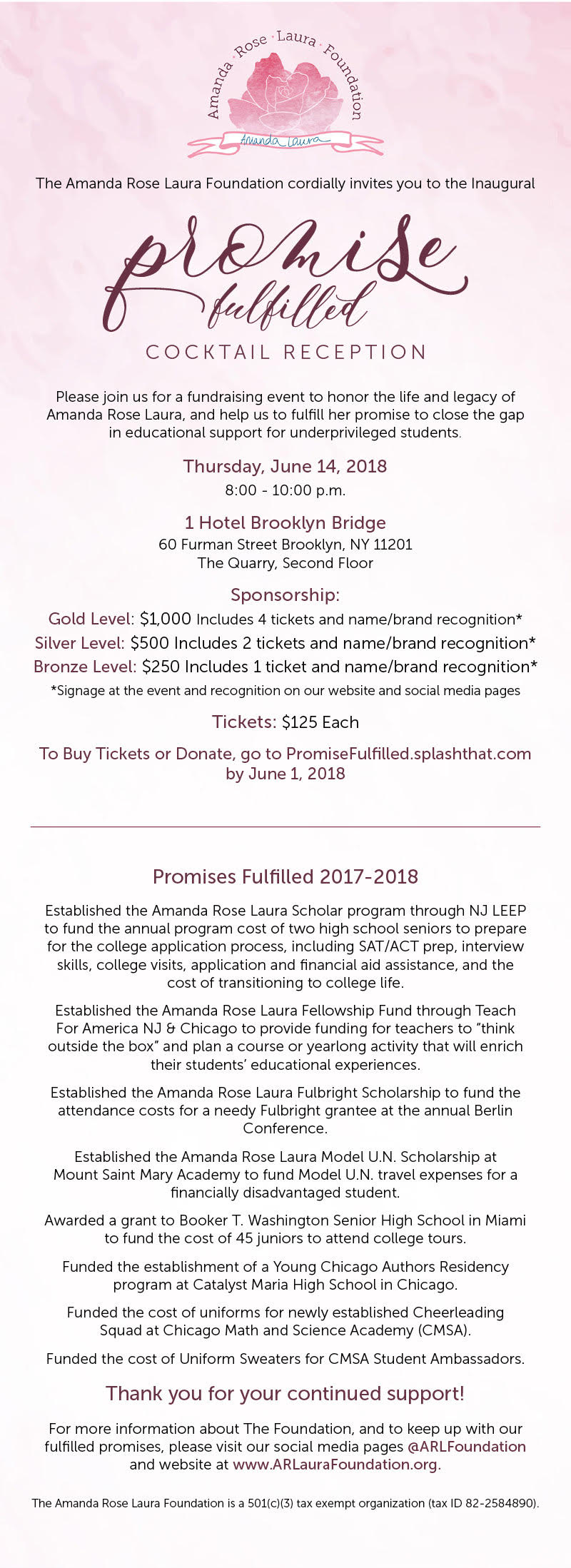 Promise Fulfilled Cocktail Reception on Thursday, June 14 - The Amanda ...